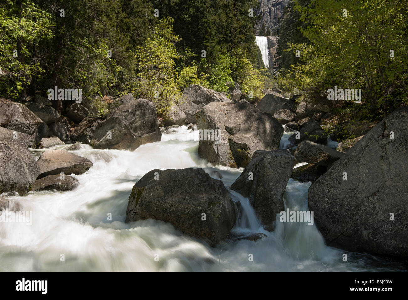 Merced River downstream the Vernal Fall, Yosemite Park Stock Photo - Alamy