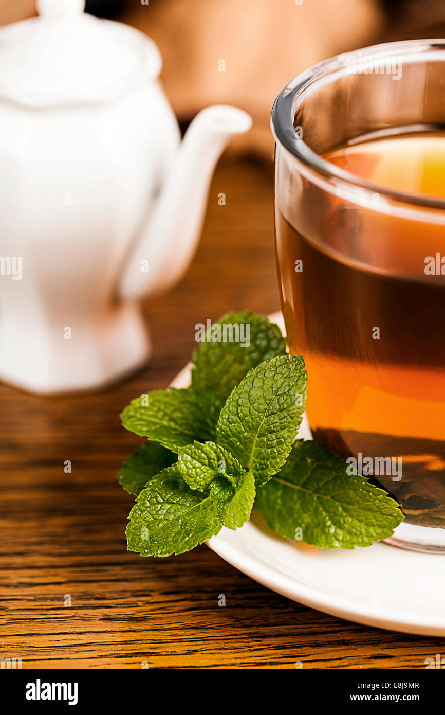 Teacup with fresh green tea Stock Photo - Alamy