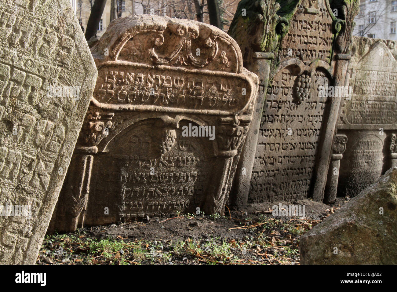Jewish inscriptions carved on a tombstone. Jewish Cemetery. Prague ...