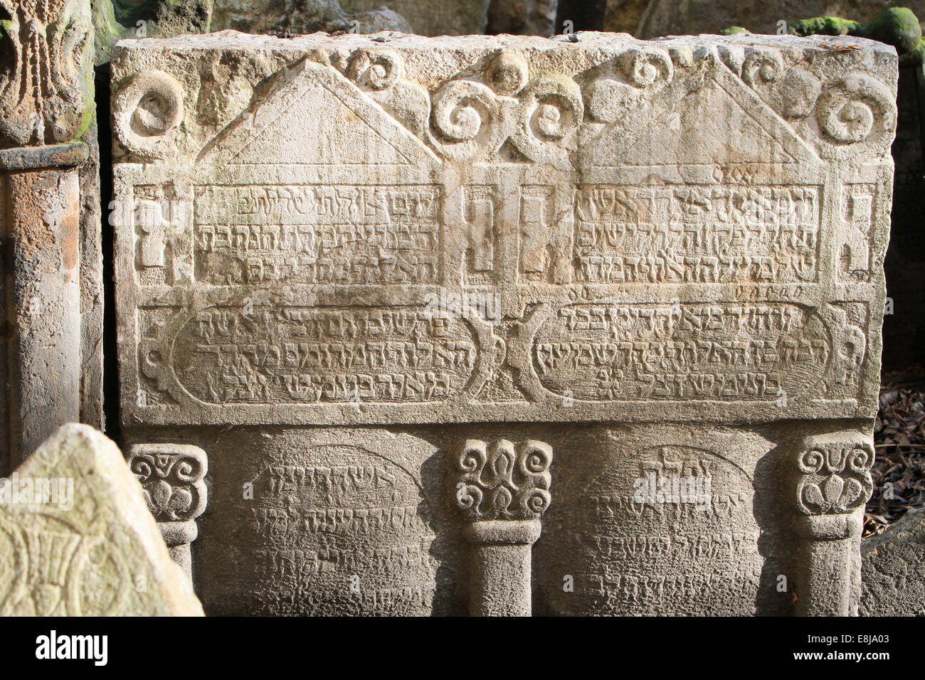 Jewish inscriptions carved on a tombstone. Jewish Cemetery. Prague ...