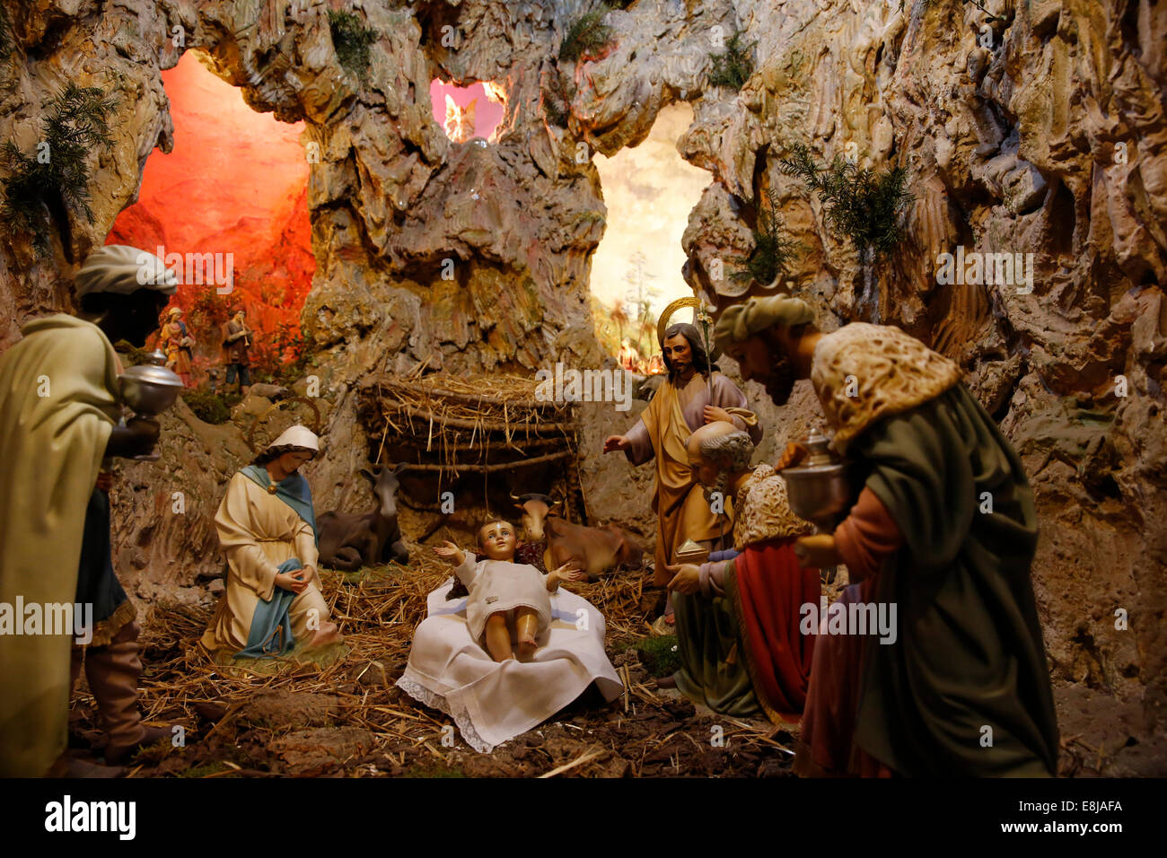 Nativity scene in Sant Bartomeu's church, Soller, Majorca Stock Photo ...