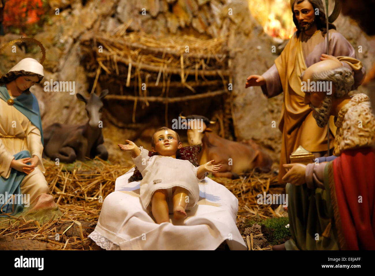Nativity scene (detail) in Sant Bartomeu's church, Soller, Majorca ...