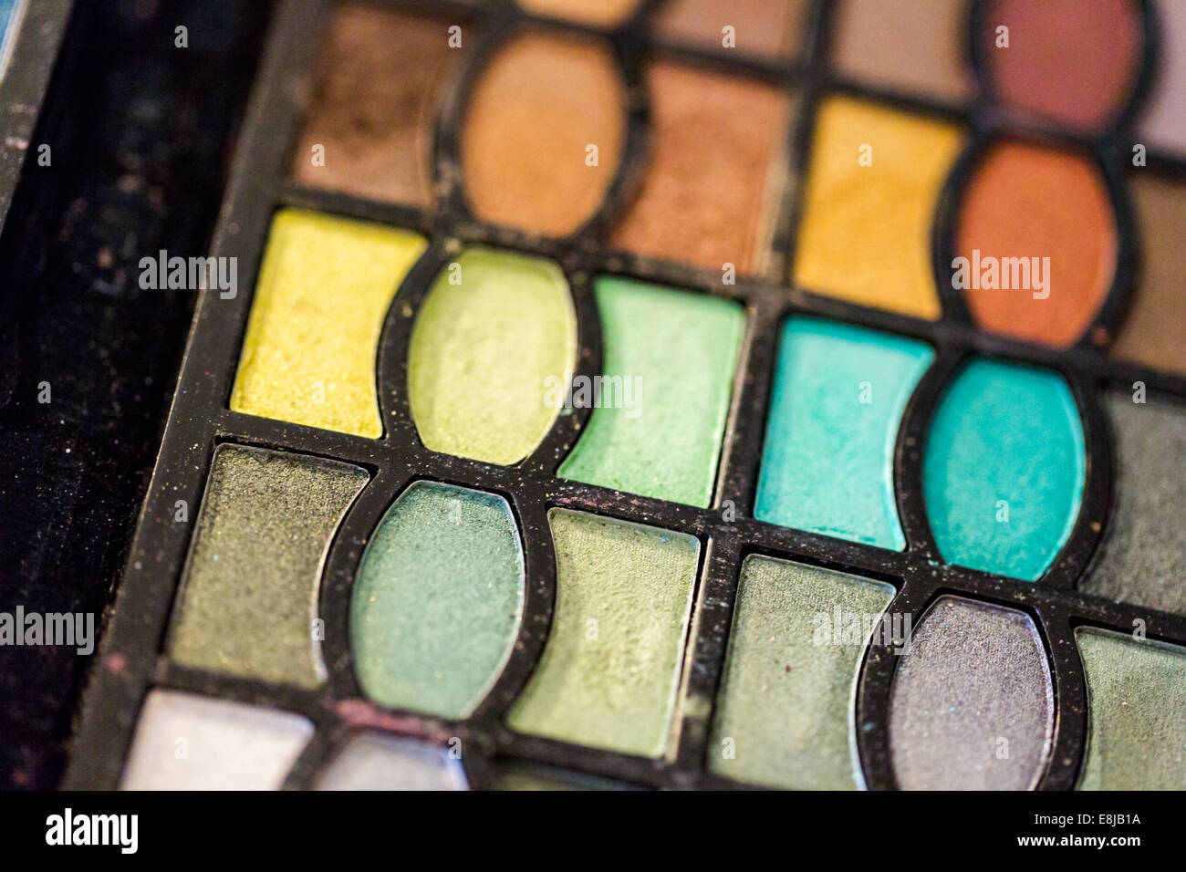 Used multicolor eye shadows of makeup artist Stock Photo - Alamy