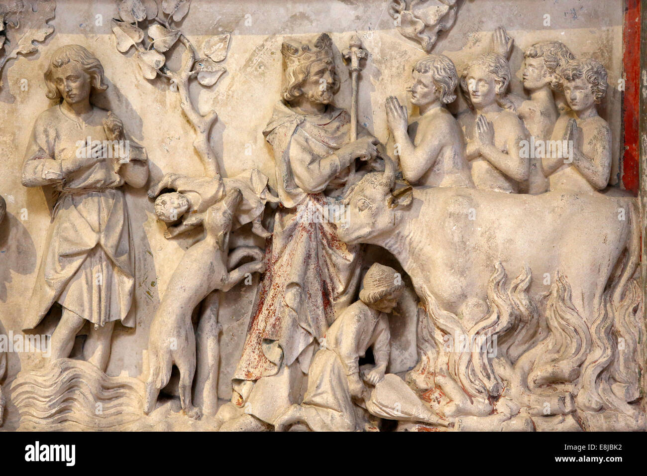 Basilica of St. Denis. Low relief. Depiction of a crowd praying when ...