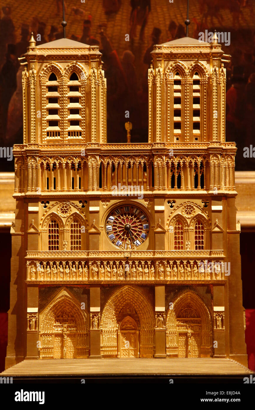 Clock in the shape of Notre-Dame de Paris cathedral. France, Louis ...