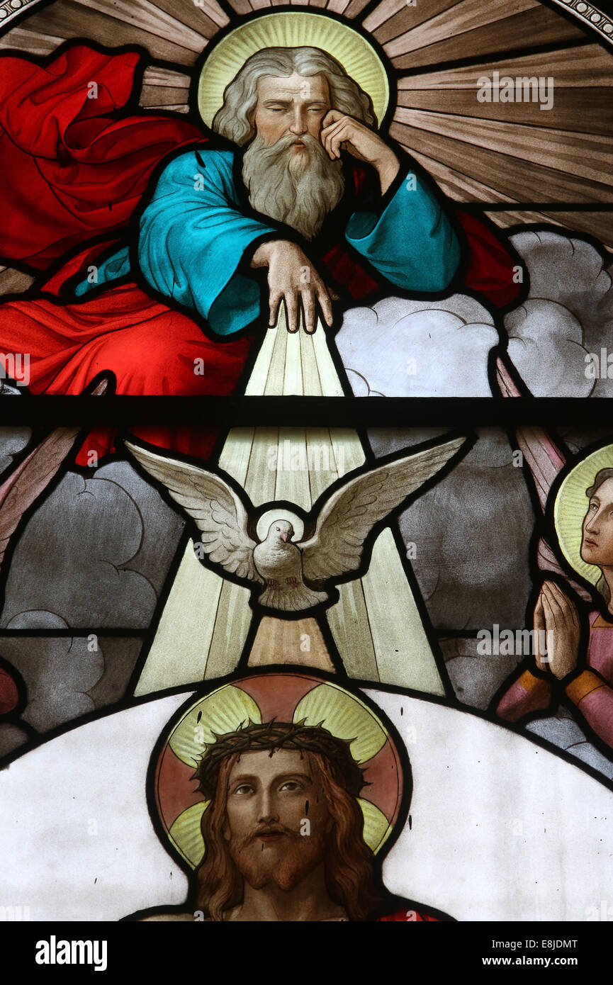 Holy Sacrament church. Stained glass window. The Holy Trinity Stock ...