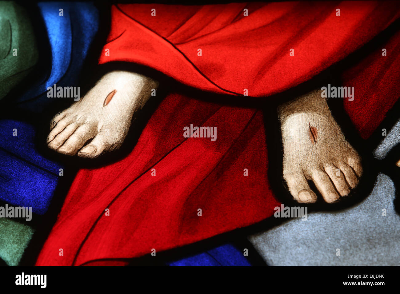 Holy Sacrament church. Stained glass window. Christ's wounds Stock ...