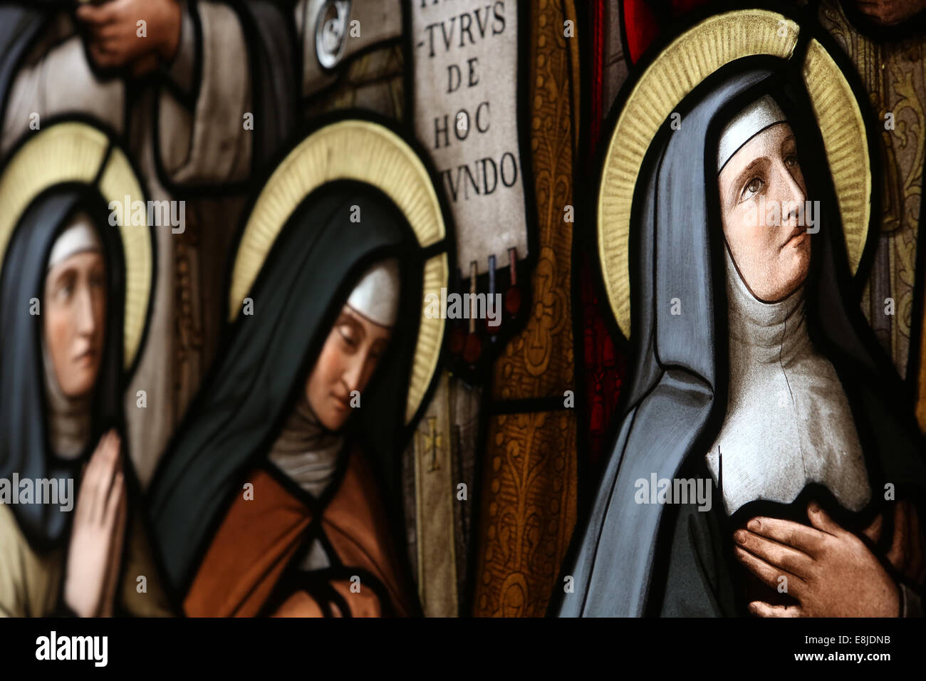 Holy Sacrament church. Stained glass window. Catholic nuns Stock Photo ...