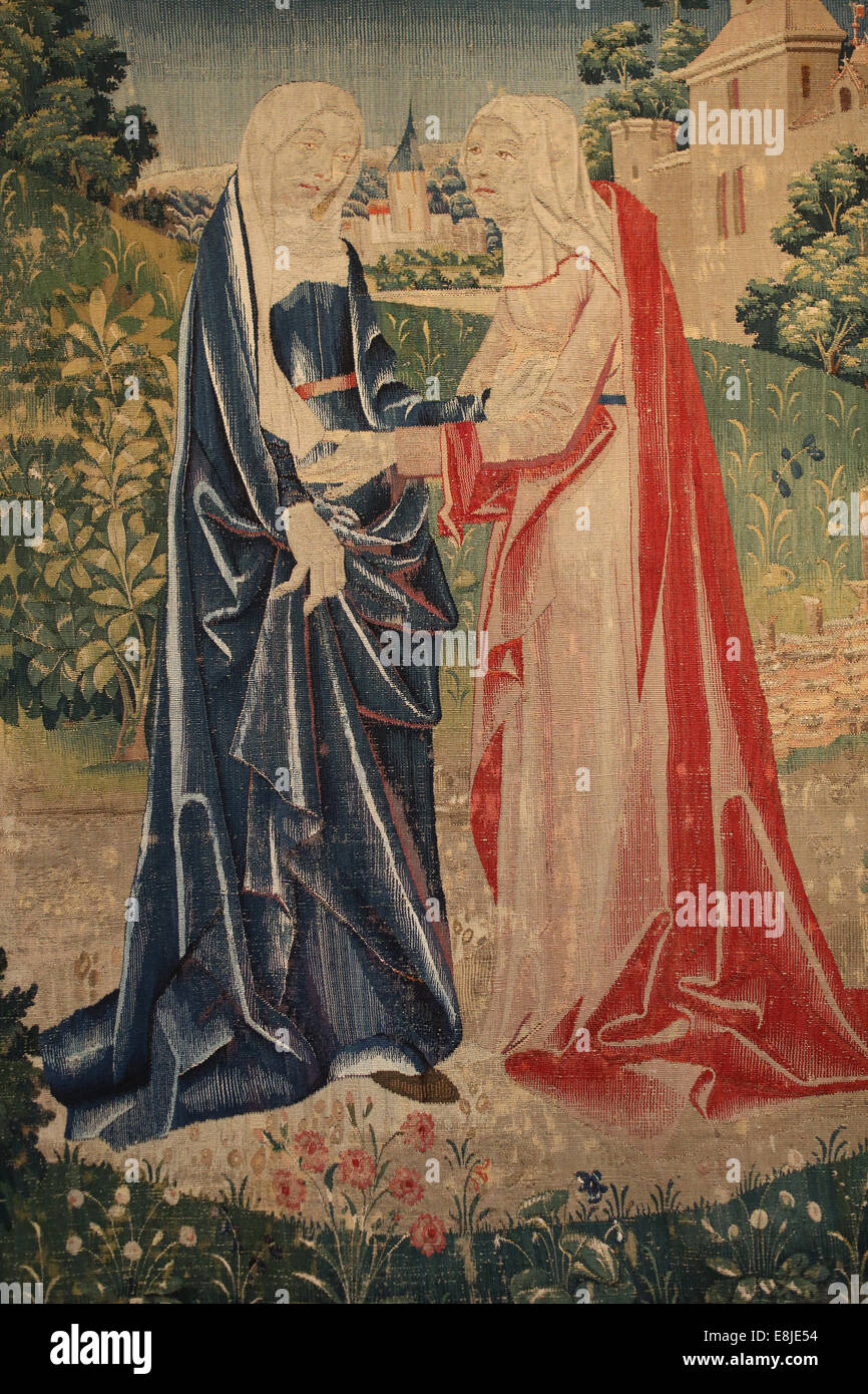 15th century tapestry. The Visitation Stock Photo - Alamy