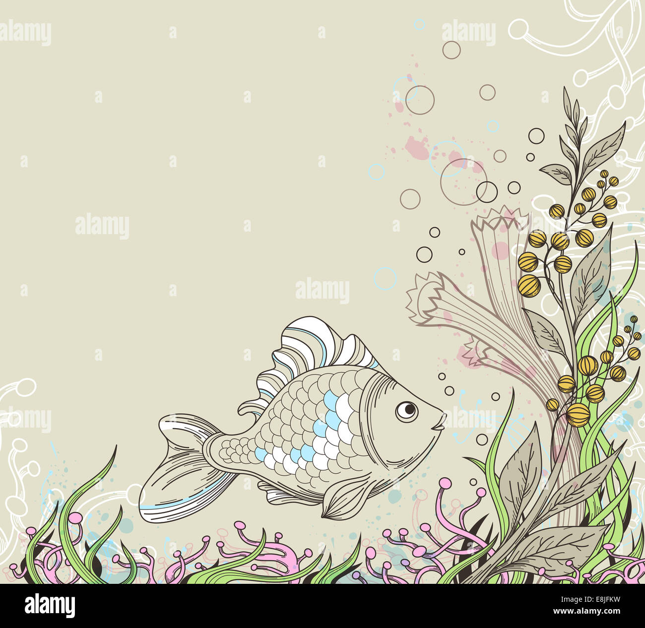Marine background with fish and plants Stock Photo - Alamy