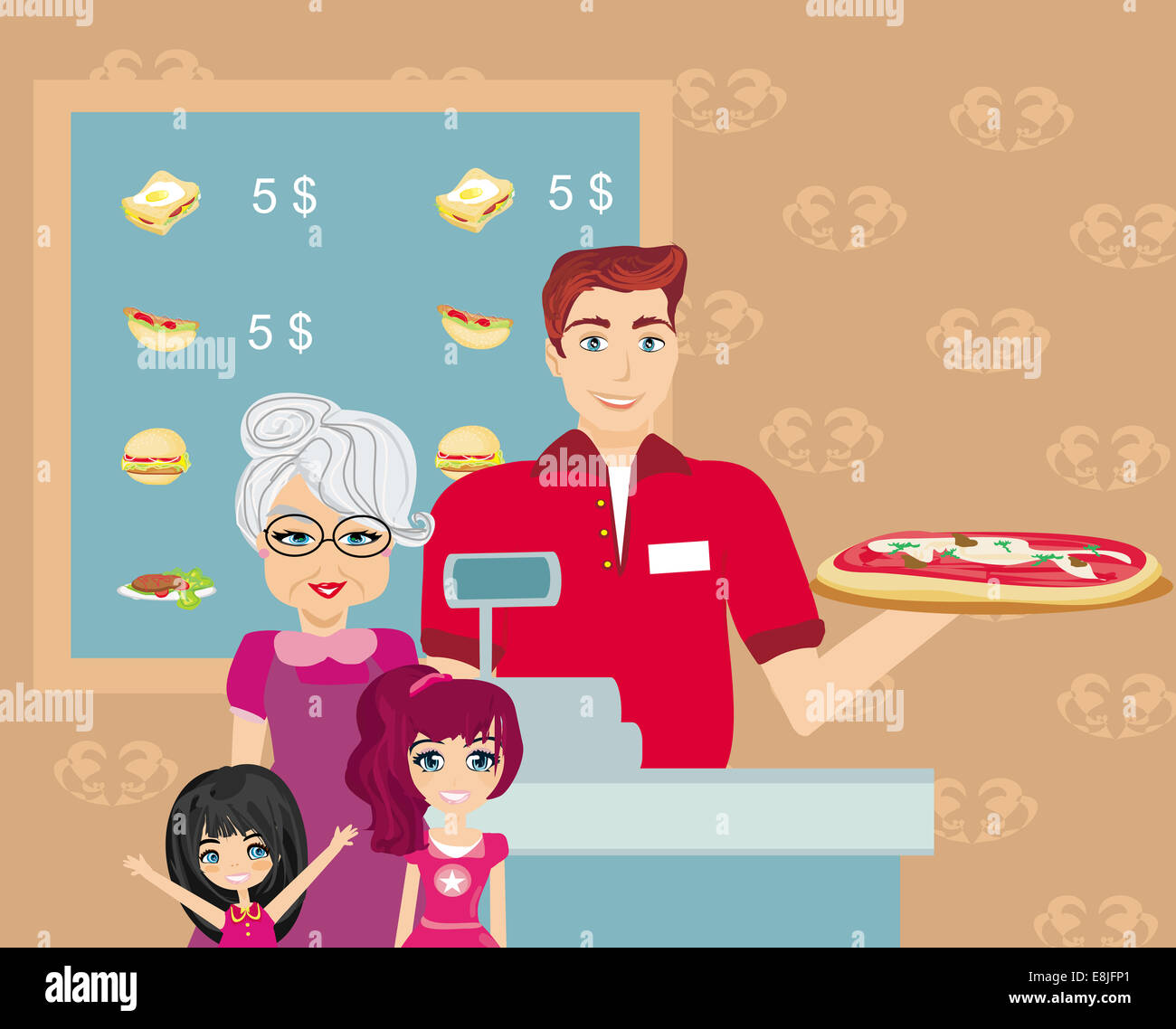 Family dinner at the bar Stock Photo - Alamy