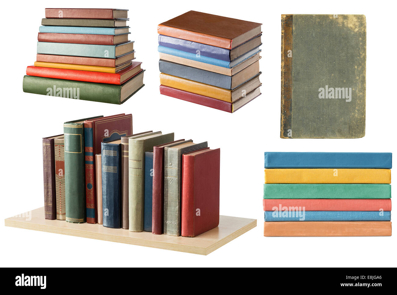 Bookshelf and book stacks on white background Stock Photo - Alamy