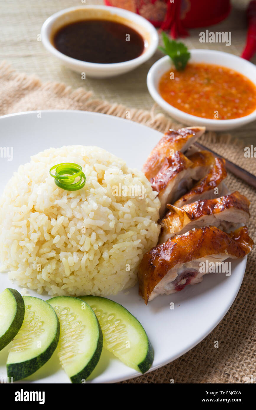 chicken rice. Asian style hainan chicken rice closeup Stock Photo - Alamy