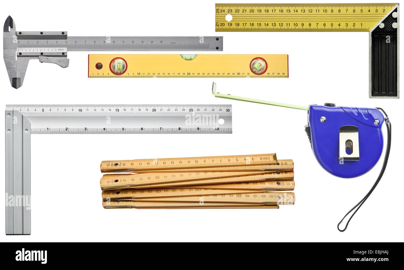 Various measuring tools. Including angle, level, ruler,caliper Stock ...