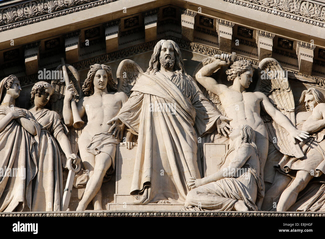 Detail of La Madeleine catholic church pediment, Paris. Final Judgment ...