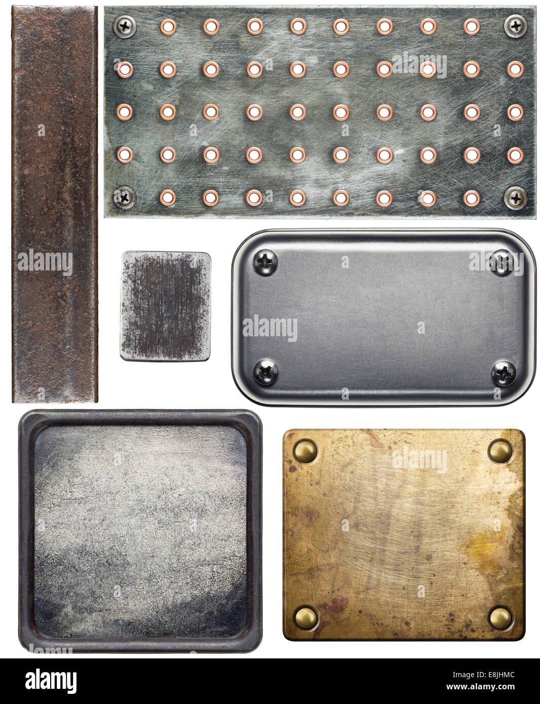 Various metal textures, isolated on white background Stock Photo - Alamy