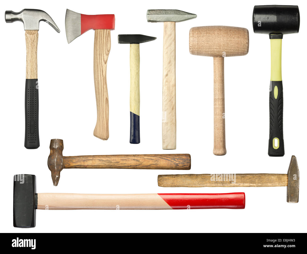 Various hammers and ax isolated on white Stock Photo - Alamy