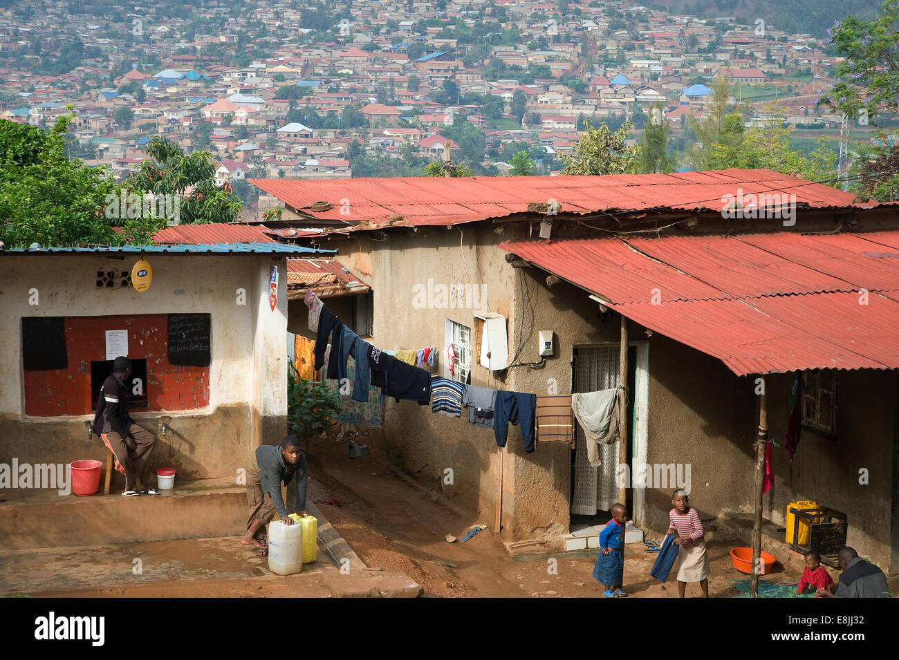 RWANDA, KIGALI: Kigali is a very green hilly city with simple mud and ...