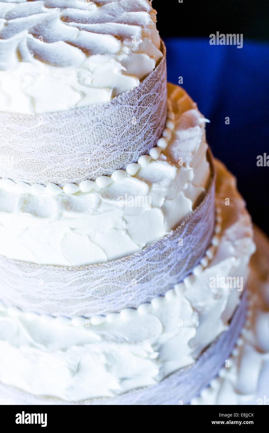 Three stack simple wedding cake in banquet hall Stock Photo - Alamy