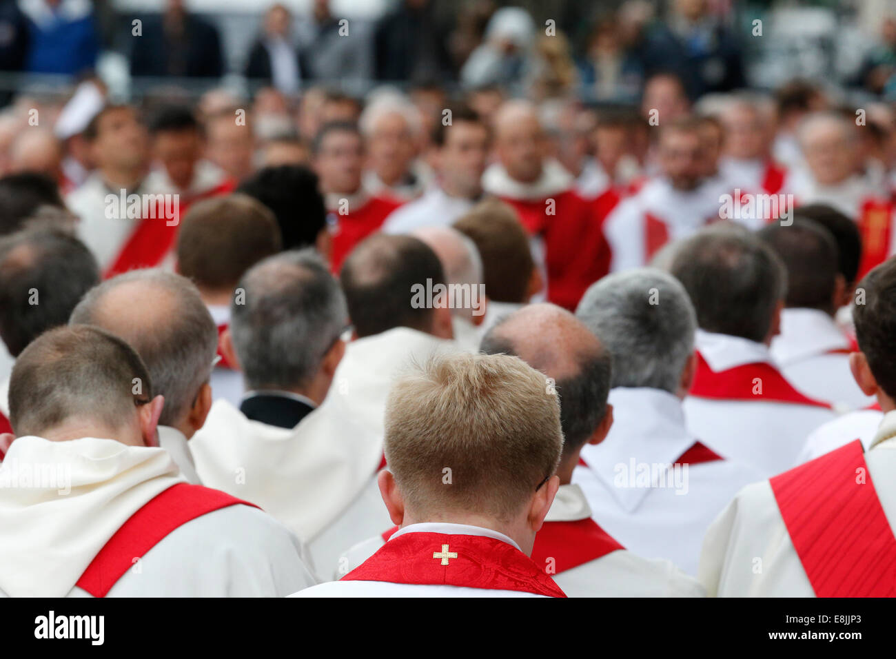 Catholic priests attending mass outside Notre-Dame de Paris cathedral ...