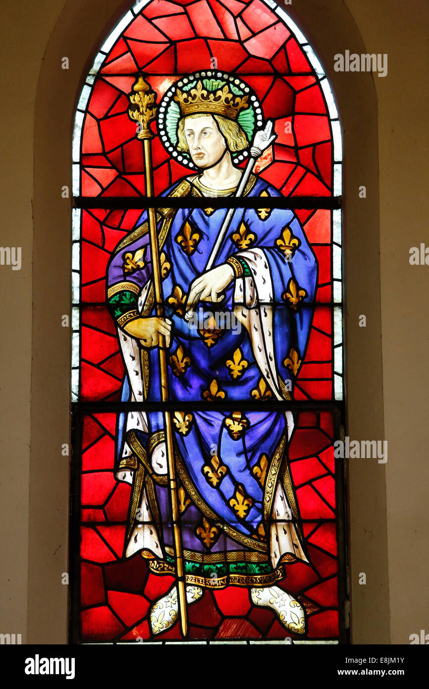 Stained glass in a catholic church : Saint Louis Stock Photo - Alamy