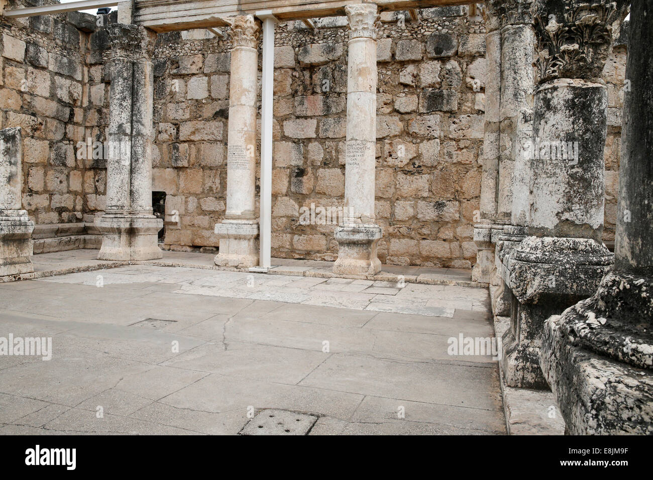 The ruins of a synagogue at the ancient city of Capernaum. Capernaum is ...