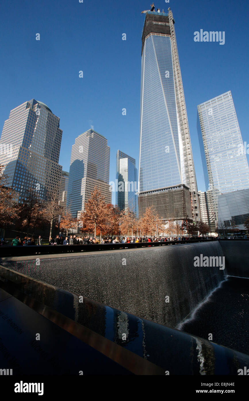Ground zero. The National 9/11 Memorial at the site of the World Trade ...