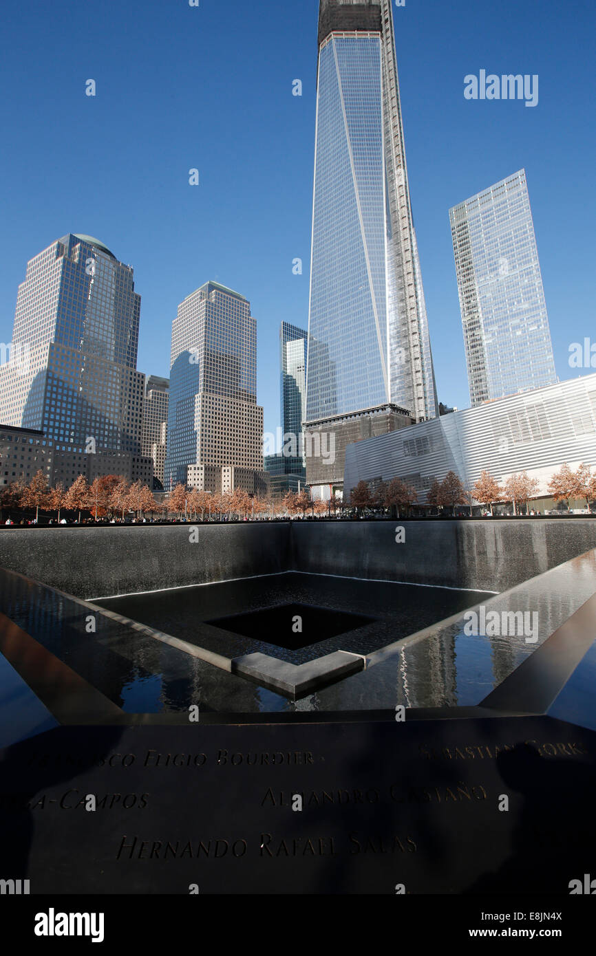 Ground zero. The National 9/11 Memorial at the site of the World Trade ...