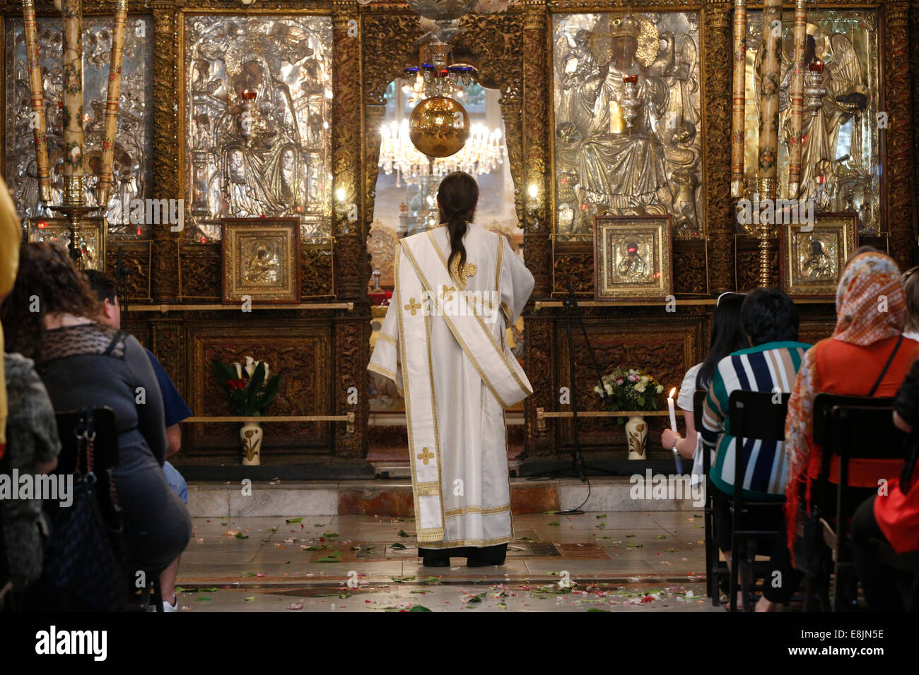 Basilica of the Nativity. Orthodox mass Stock Photo - Alamy