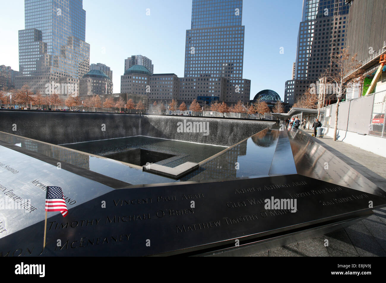 Ground zero. The National 9/11 Memorial at the site of the World Trade ...