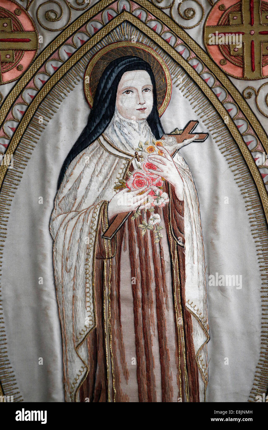 Saint-Catherine church. Banner of St. Therese of the Child Jesus Stock ...