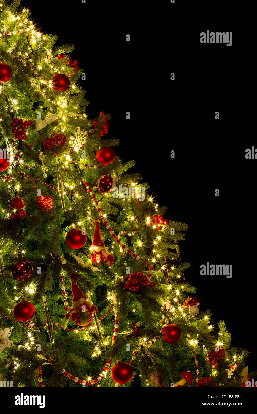 Diagonal line of a half christmas tree isolated on black Stock Photo ...