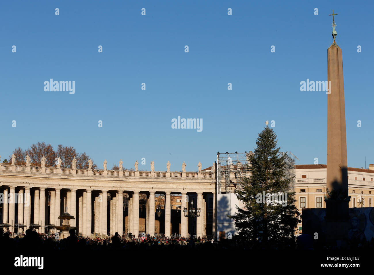 Statues Along Colonnade in St. Peter's Square and Obelisk of Augustus ...