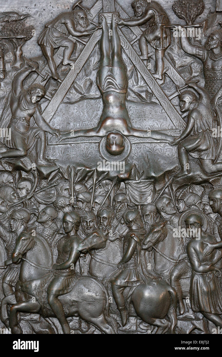 The Crucifixion of Saint Peter. Detail of a portal. Front Entrance Door ...