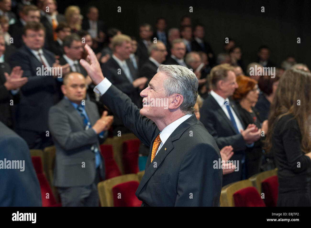 HANDOUT - German President Joachim Guack greets the guests during the ...