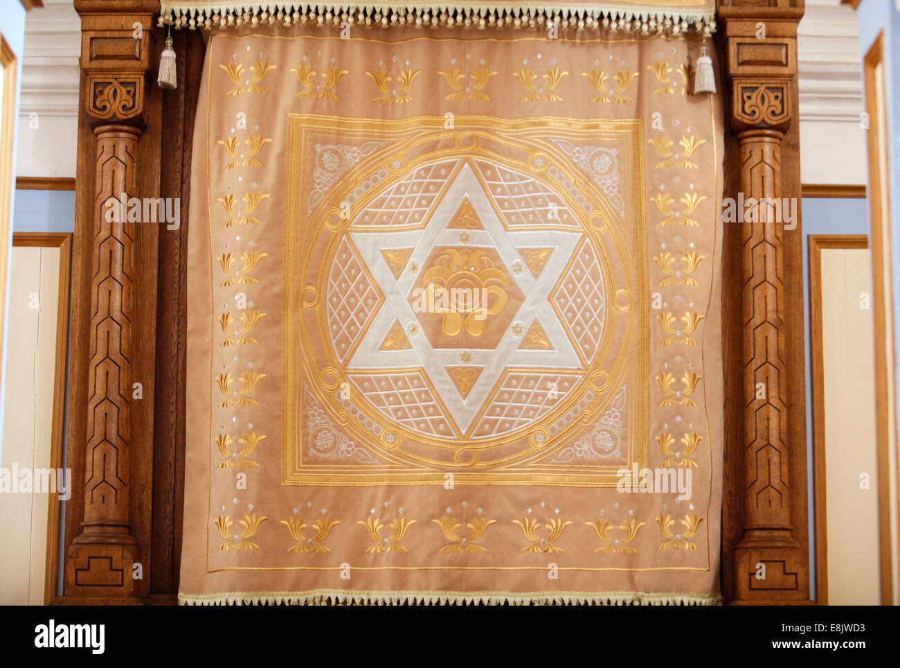 Grand choral synagogue. Synagogue holy ark curtain with a star of David ...