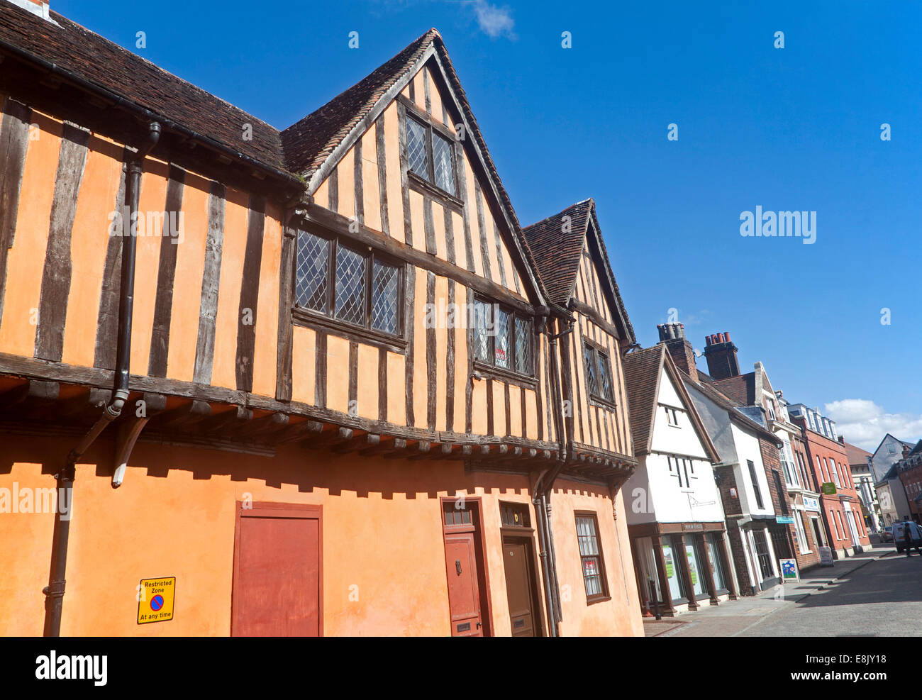 Half timbered medieval historic buildings on Silent Street, Ipswich ...