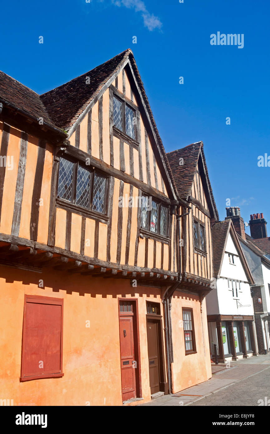 Half timbered medieval historic buildings on Silent Street, Ipswich ...