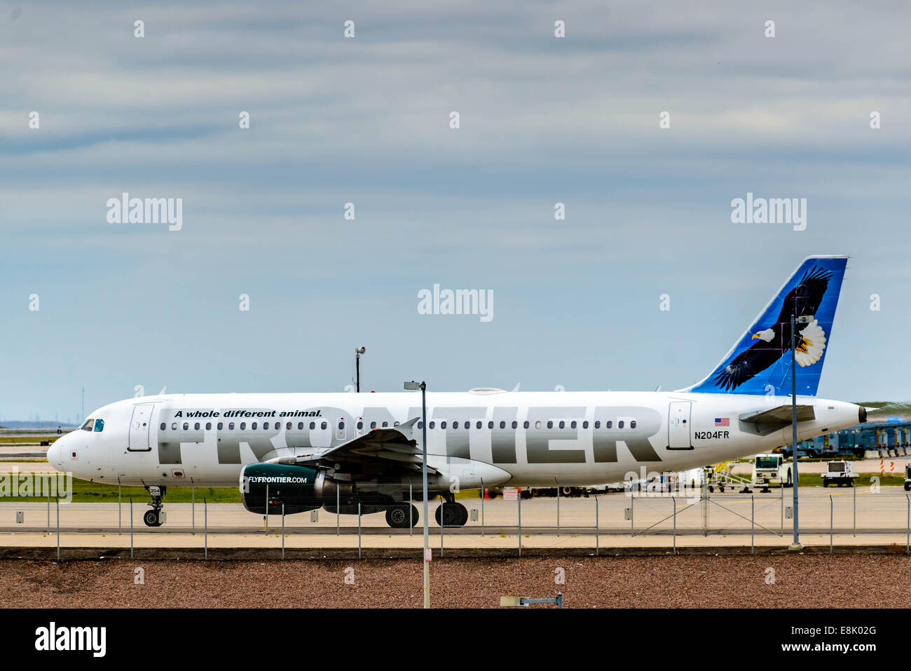 DIA, DEN, Denver International Airport, CO - Frontier airplanes on the ...
