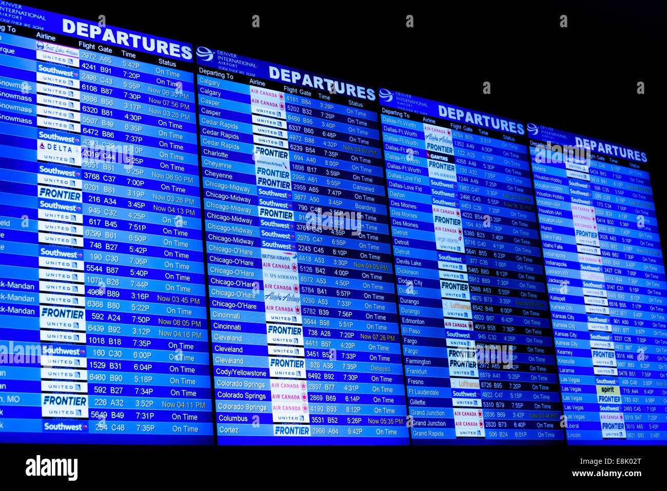 DIA, DEN, Denver International Airport, CO - Flight information display ...