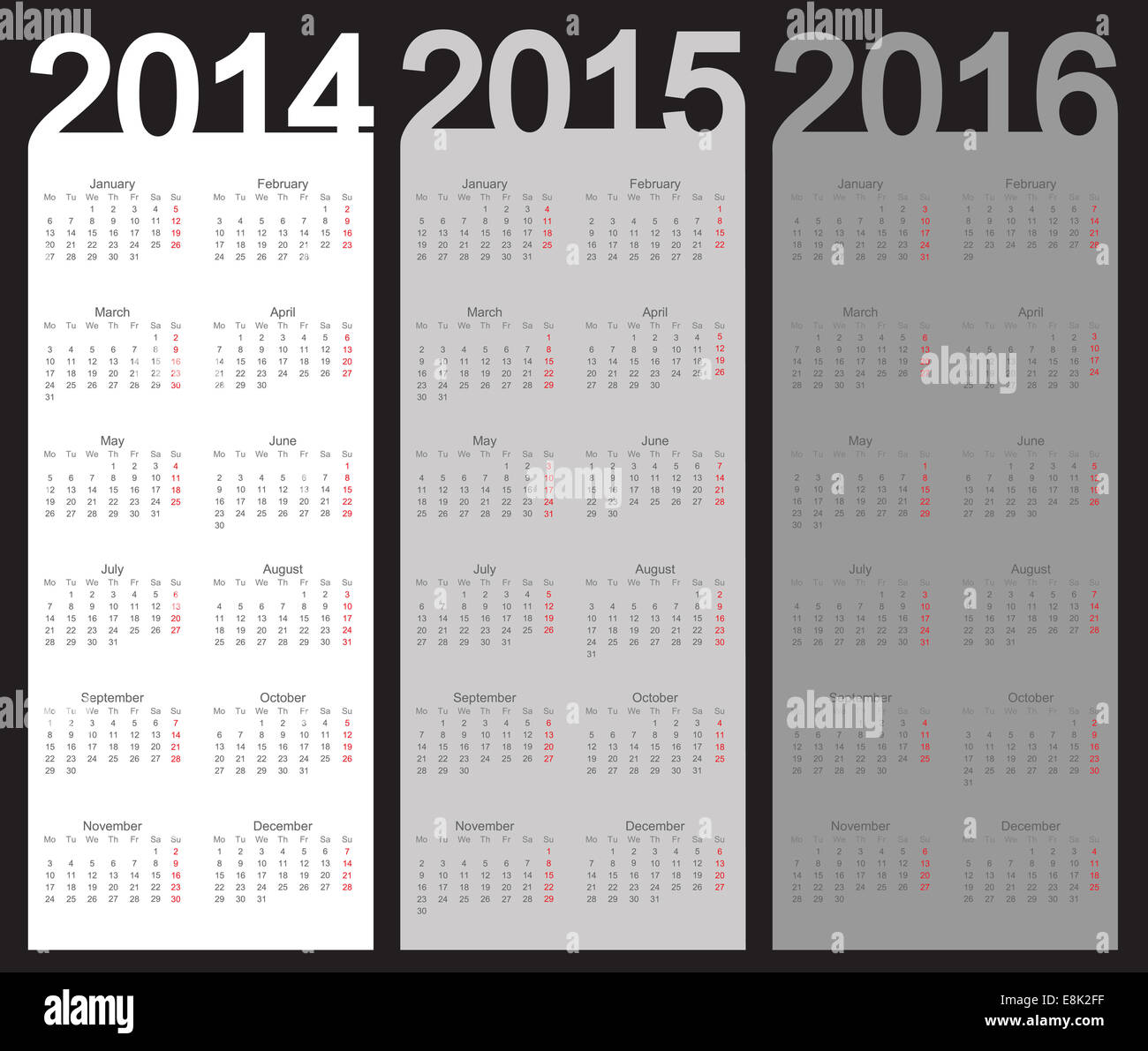 Simple Calendar year 2014, 2015, 2016, vector Stock Photo - Alamy