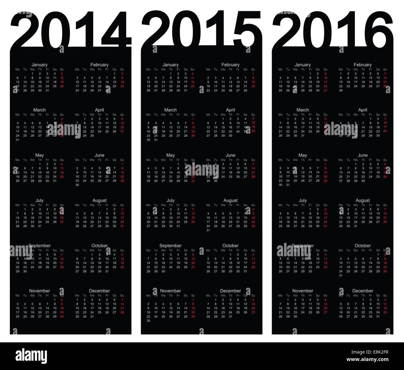 Simple Calendar year 2014, 2015, 2016, vector Stock Photo - Alamy