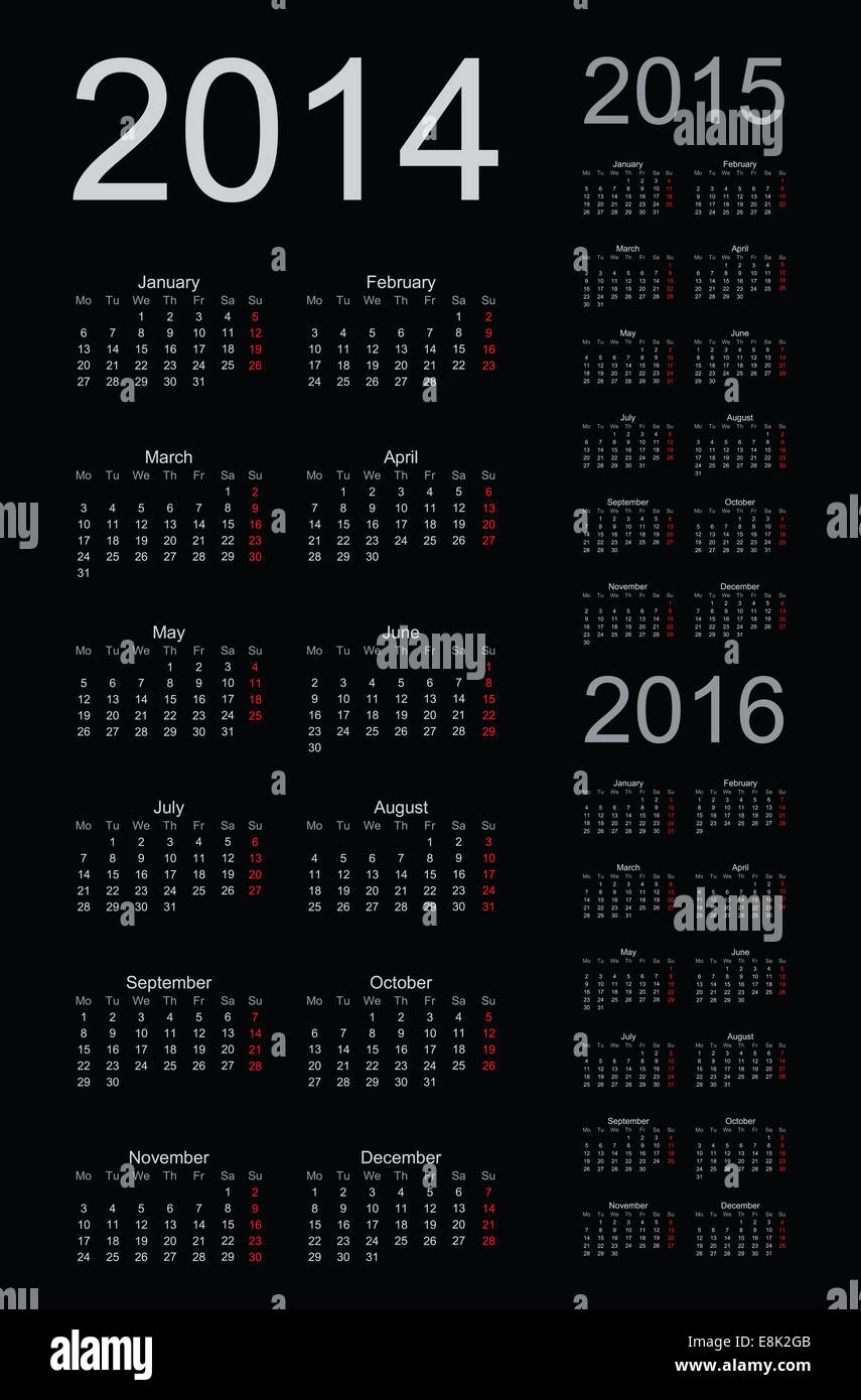 Simple Calendar year 2014, 2015, 2016, vector Stock Photo - Alamy