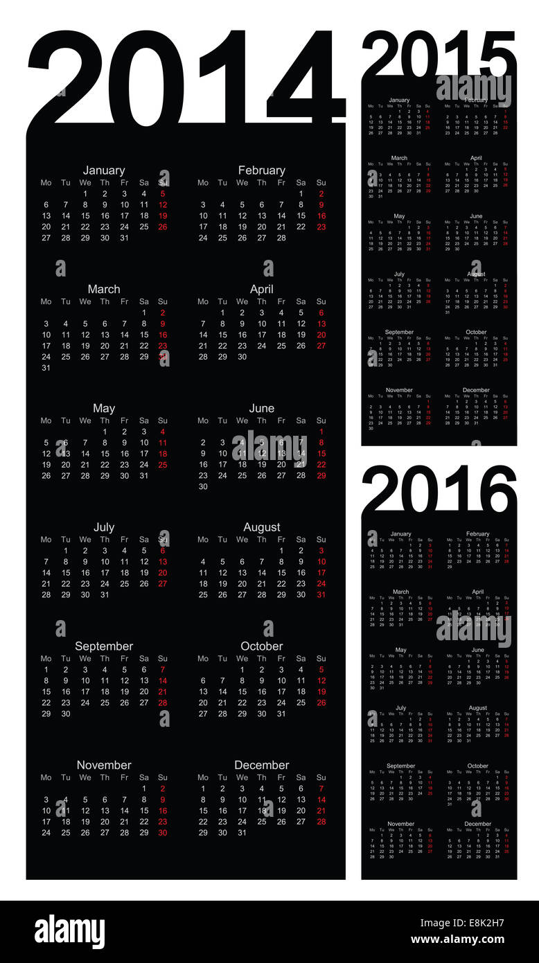 Simple Calendar year 2014, 2015, 2016, vector Stock Photo - Alamy