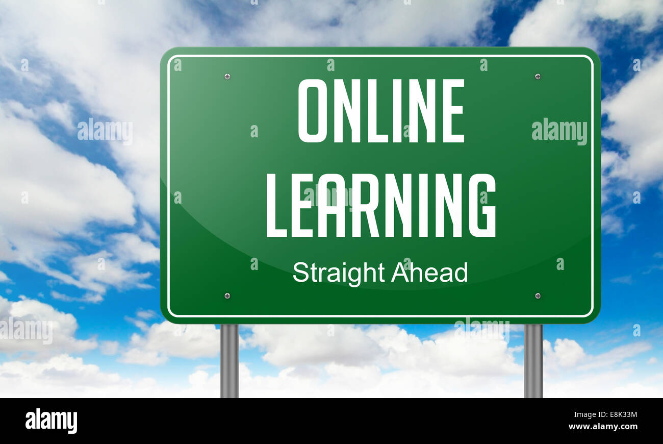 Online Learning on Highway Signpost Stock Photo - Alamy