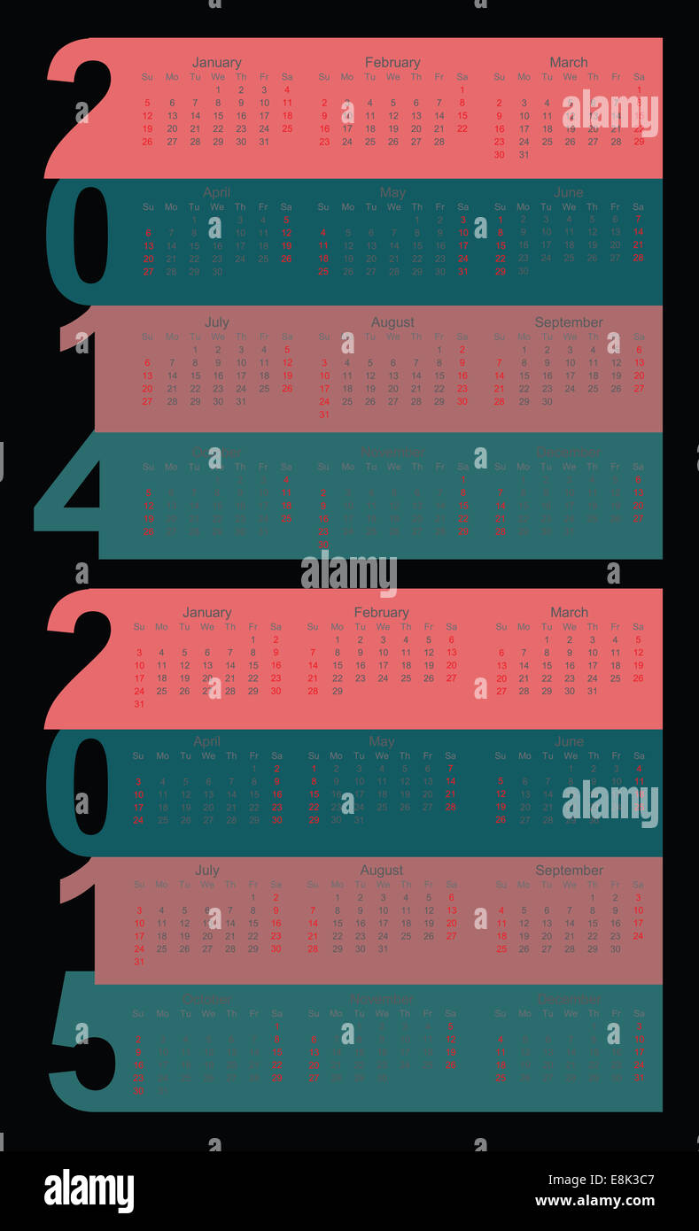 Simple Calendar year 2014, 2015, vector Stock Photo - Alamy