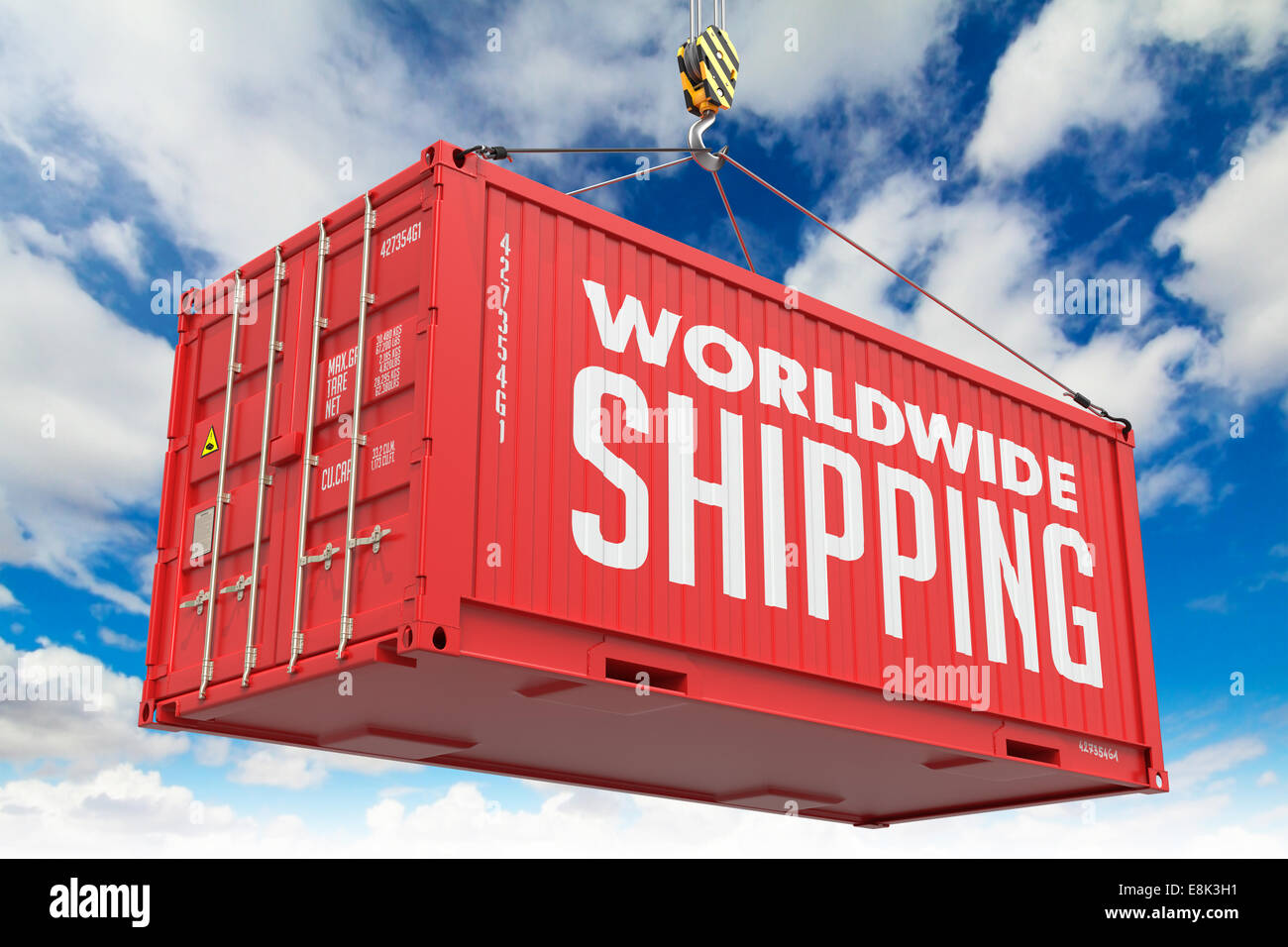 World Wide Shipping - Red Hanging Cargo Container Stock Photo - Alamy