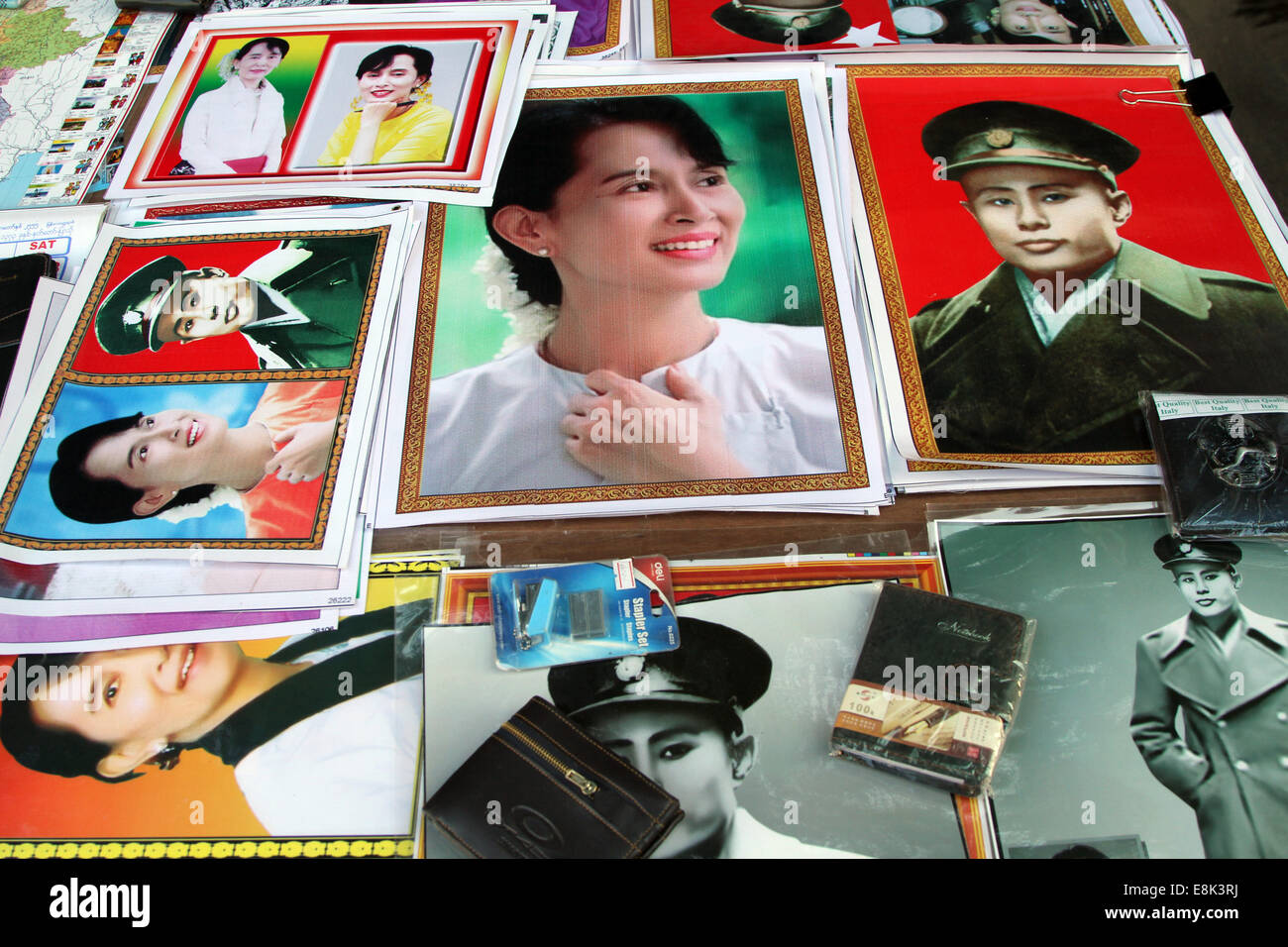 Posters of opposition leader Aung San Suu Kyi and her late father ...