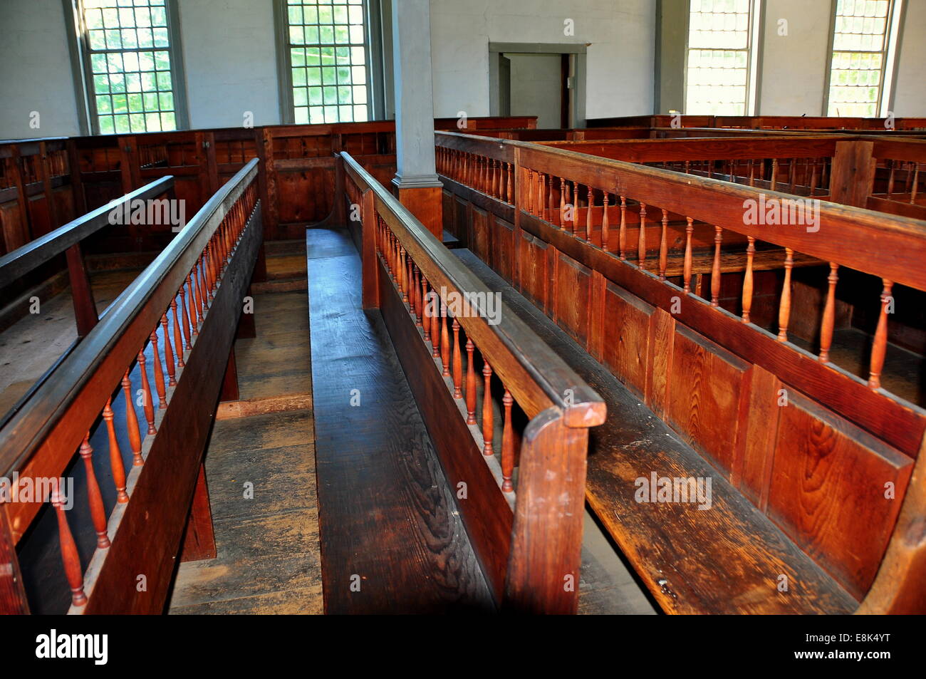 Rockingham, Vermont: Interior of the 1787 Meeting House church with its ...