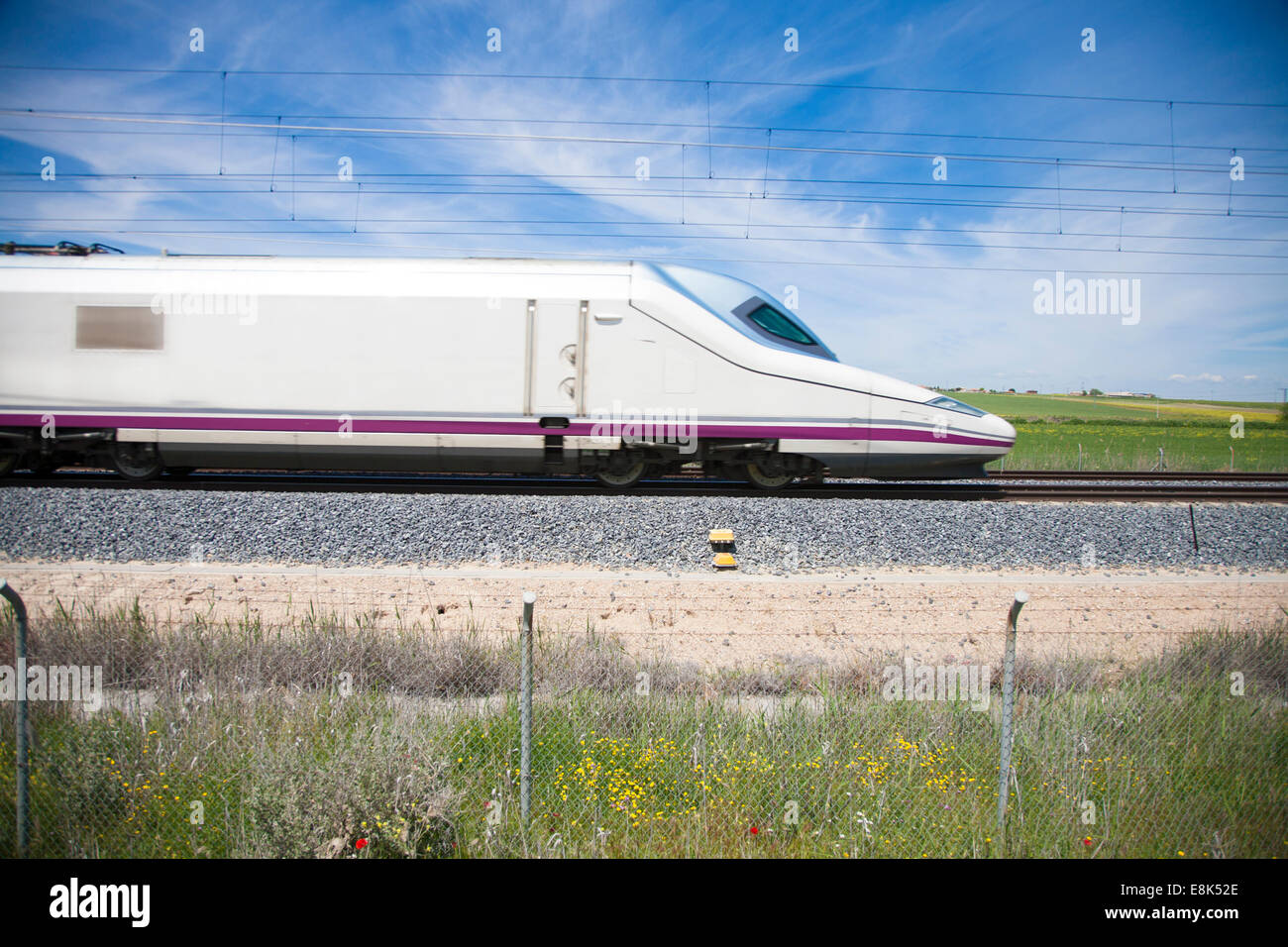 side of locomotive high speed train in a landscape from Spain Stock ...